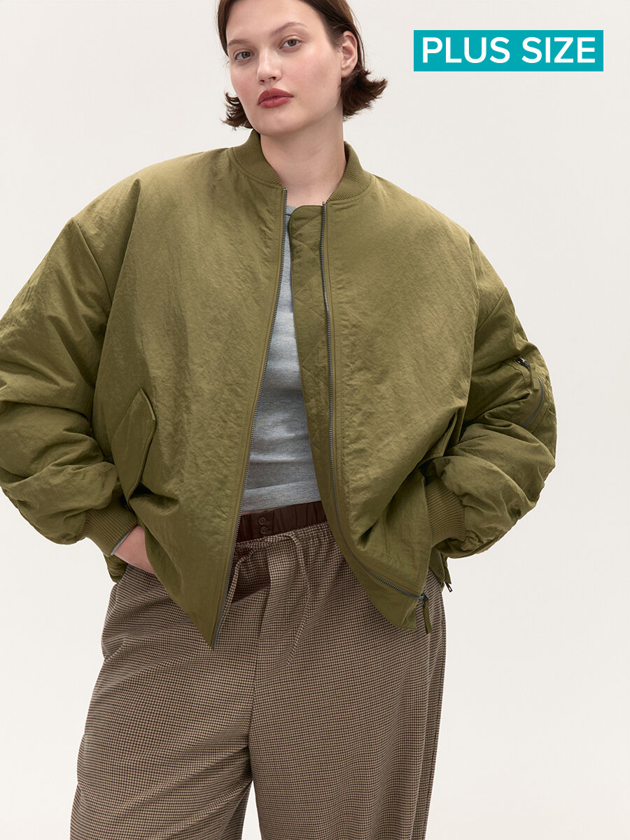 Бомбер Befree Plus Size, размер 3XL, хаки/оливковый — фото 1
