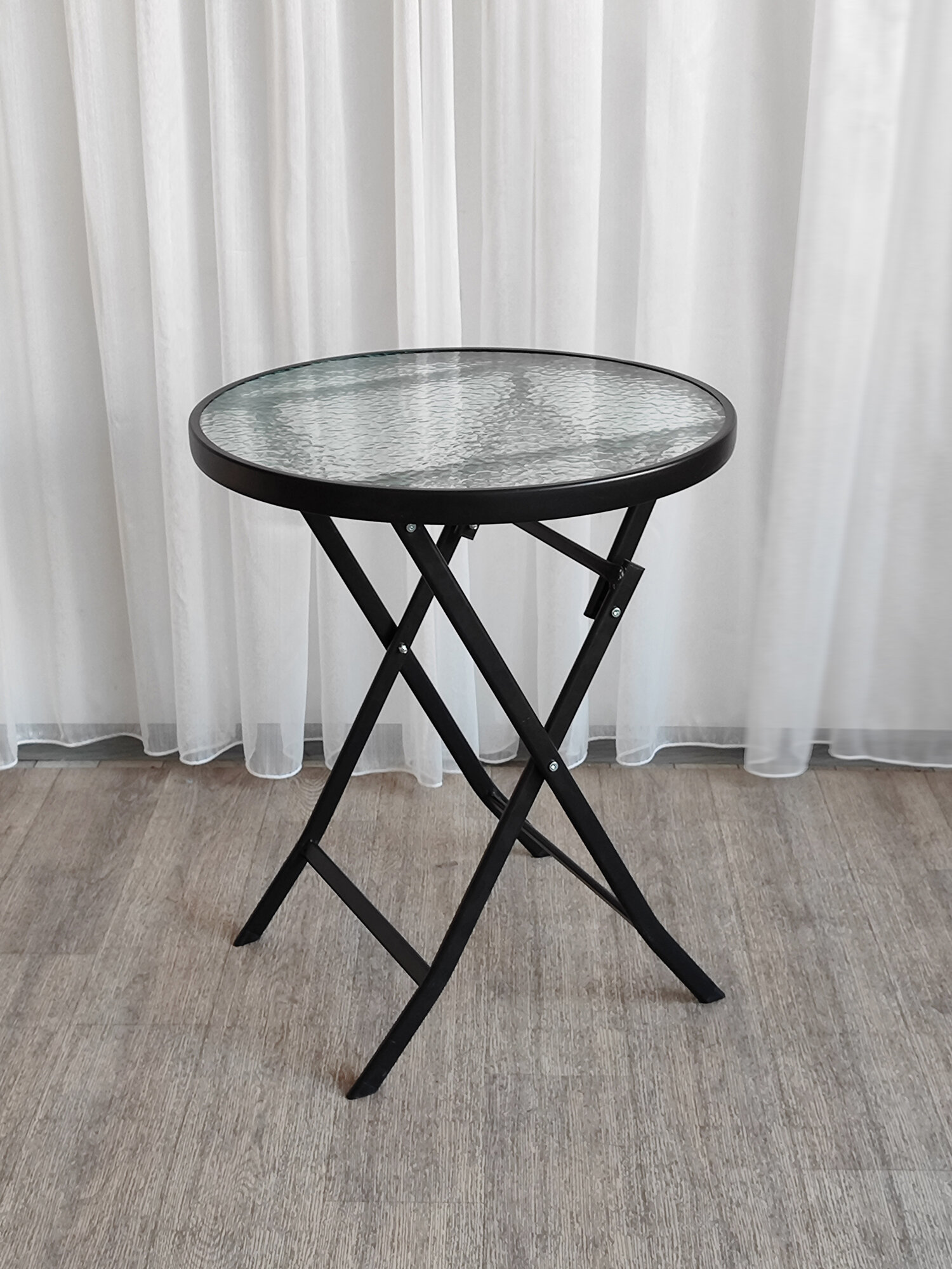 Стол садовый стеклянный круглый, складной D-60, h-72 см, коричневый