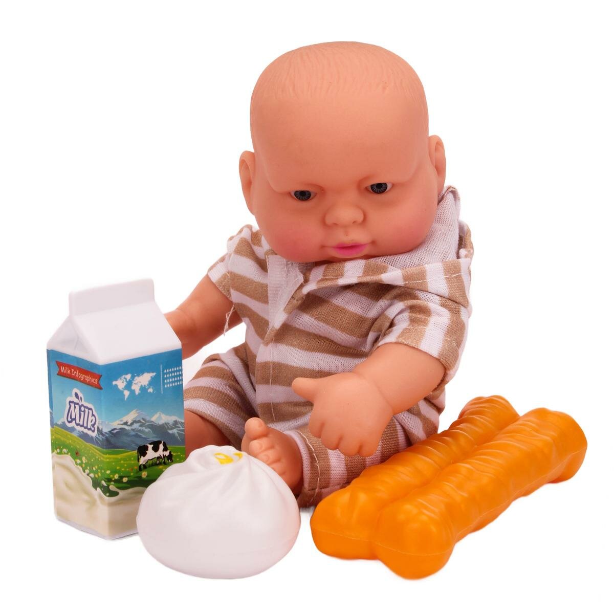 Пупс с аксессуарами, 15 см, соска, памперс, посуда, продукты