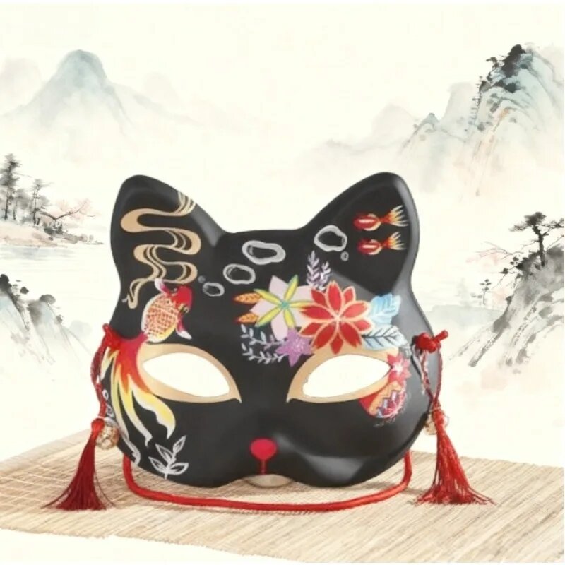 Ручная пластиковая полумаска кота Кицунэ Style D