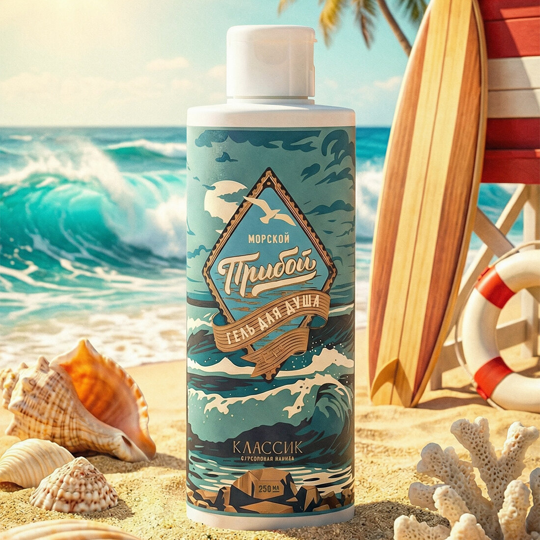 Гель для душа "Морской Прибой", бурбонская ваниль, мужской, 250мл
