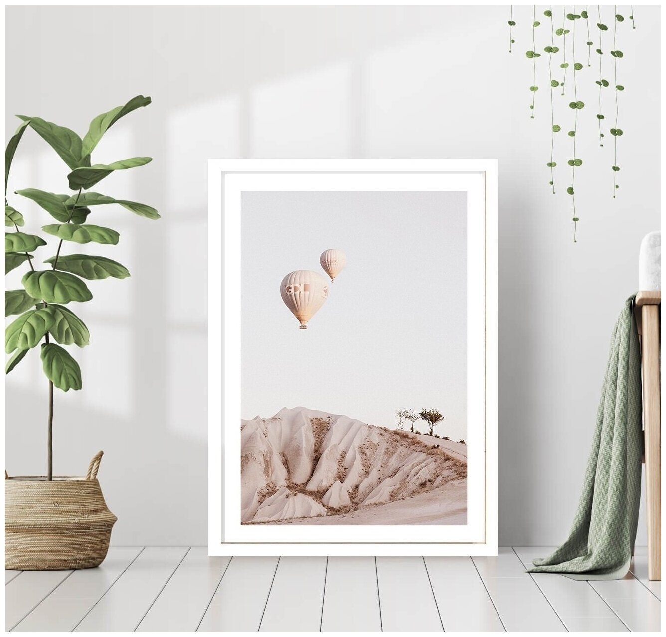 Постер "Воздушные шары в небе" 50x70 в белой рамке на стену для интерьера