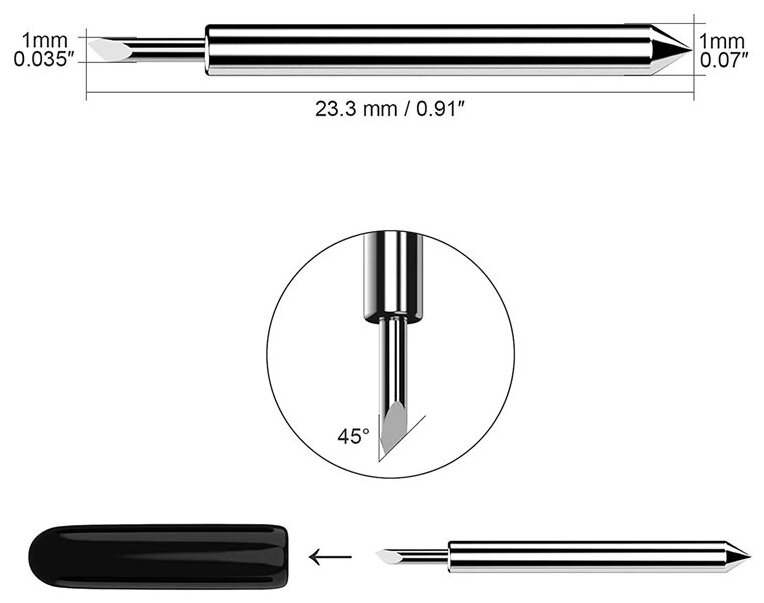Адаптированный нож-лезвие для плоттера GCC Sable-60, угол 45градусов, цена за 2 ножа.