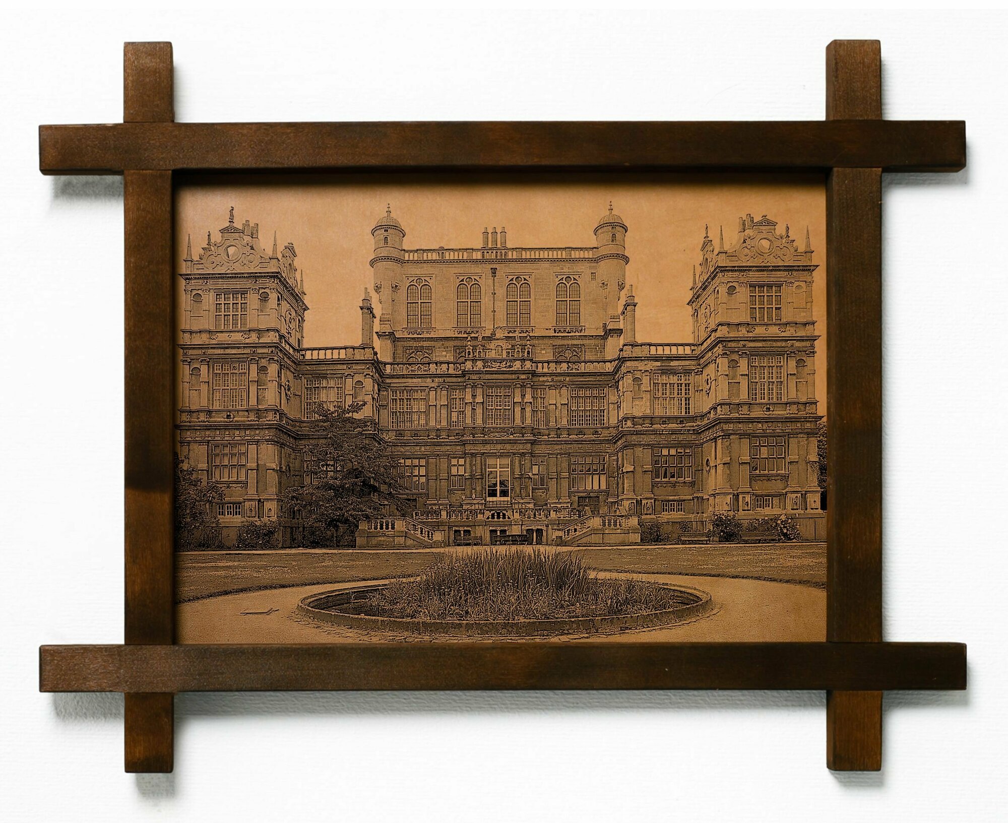 Интерьерная картина из натуральной кожи "Уоллатон-холл, Англия", декоративное настенное панно в деревянной раме, BoomGift
