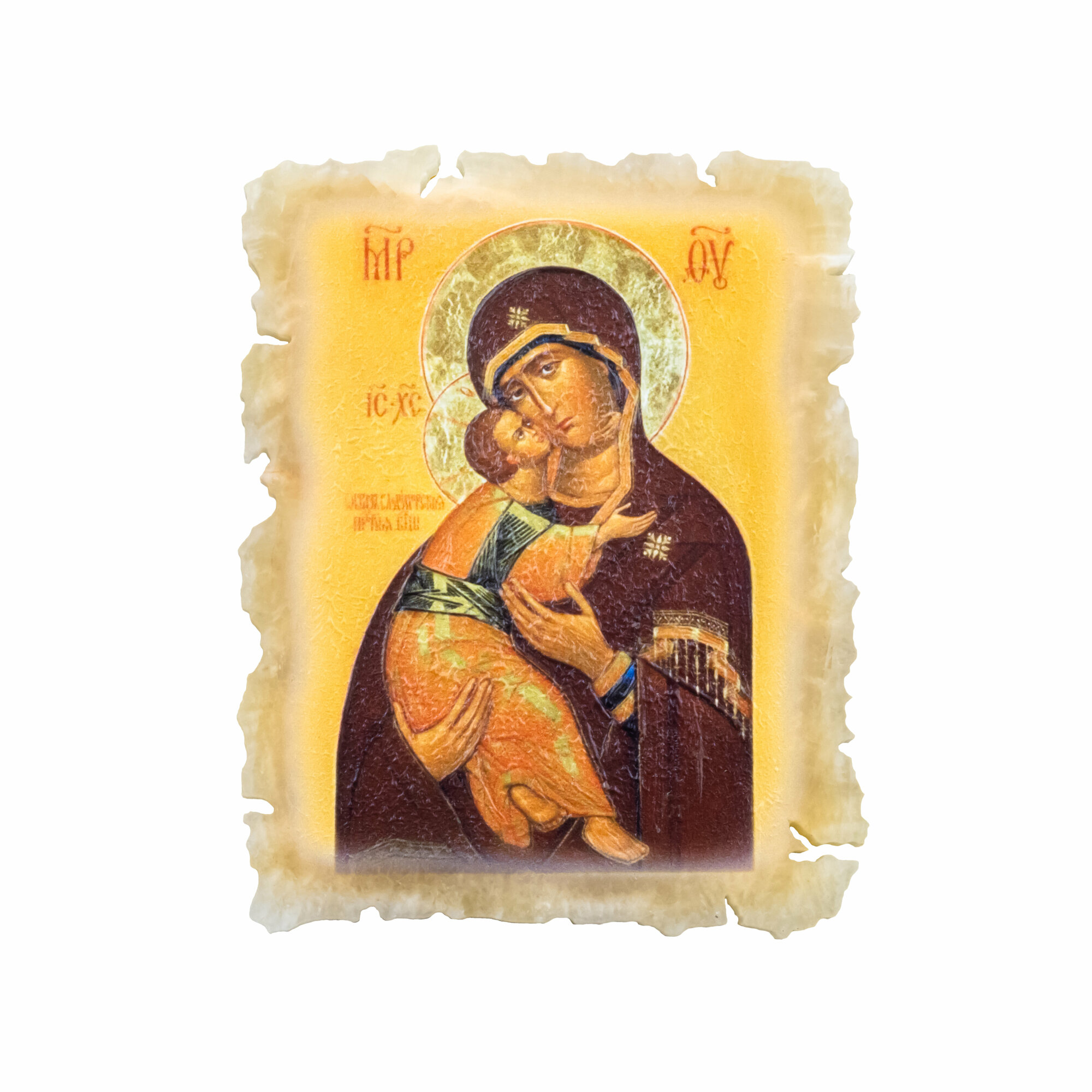 Икона на ониксе Владимирская Божья матерь (ВхШхД 2см./10см./13см.)