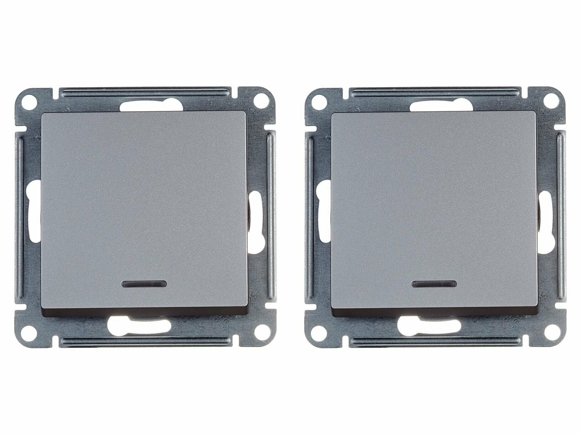 Переключатель Schneider Electric Atlas Design ATN000363 одноклавишный на 2 направления скрытая установка алюминий с подсветкой (2 шт.)