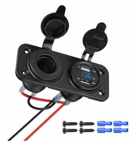 Панель зарядки/ врезная разетка с двумя гнездами RECXON UFC-09 (синяя подсветка)