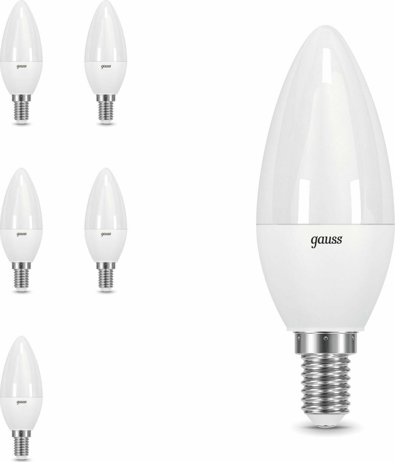 Светодиодная лампа Gauss Black 9.5W эквивалент 95W 3000K 890Лм E14 свеча (комплект из 5 шт)