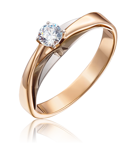 Кольцо, комбинированное золото, 585 проба, фианит