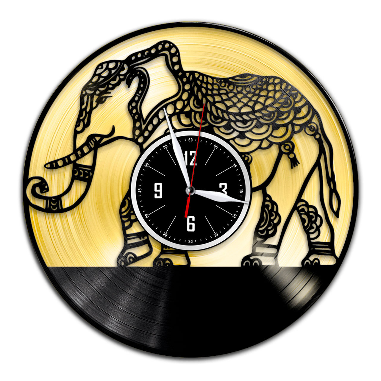 Слон - настенные часы из виниловой пластинки (с золотой подложкой)