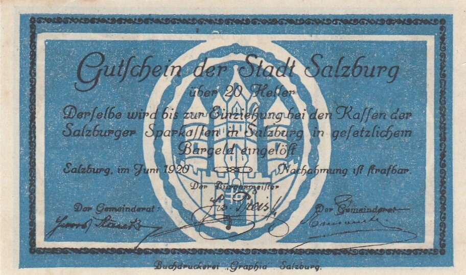 Австрия, Зальцбург 20 геллеров 1920 г. (№2)
