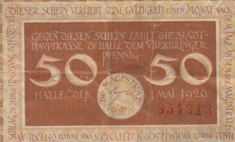 Германия (Веймарская Республика) Галле 50 пфеннигов 1920 г. (4)