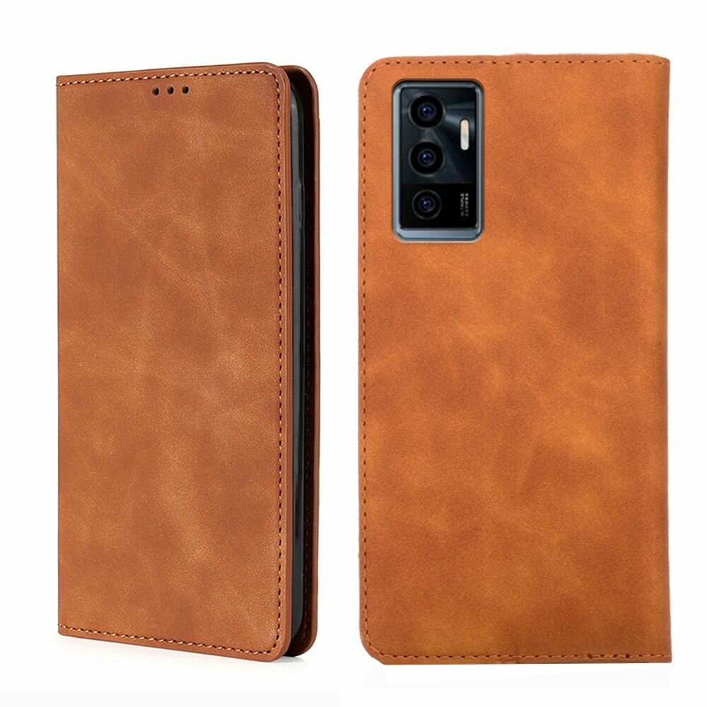 Чехол-книжка MyPads для Vivo V23e / Y75 4G / Виво V23e / Y75 4G мягкое прикосновение (светло-коричневый)