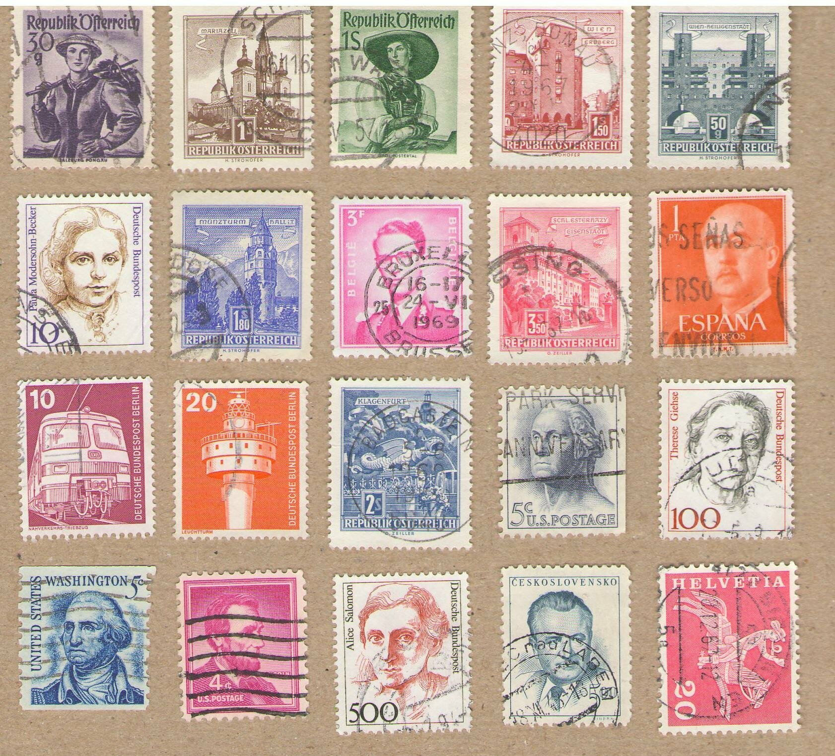 Набор №5 почтовых марок разных стран мира, 20 марок в хорошем состоянии. Гашеные.