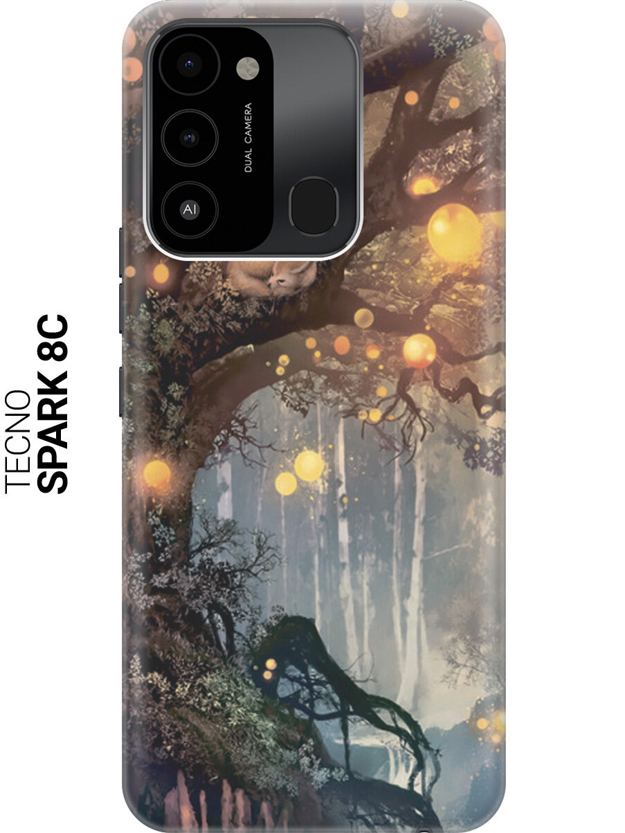 Силиконовый чехол на Tecno Spark 8C / Go 2022 / Техно Спарк 8С / Го 2022 с рисунком "Лиса на древе"