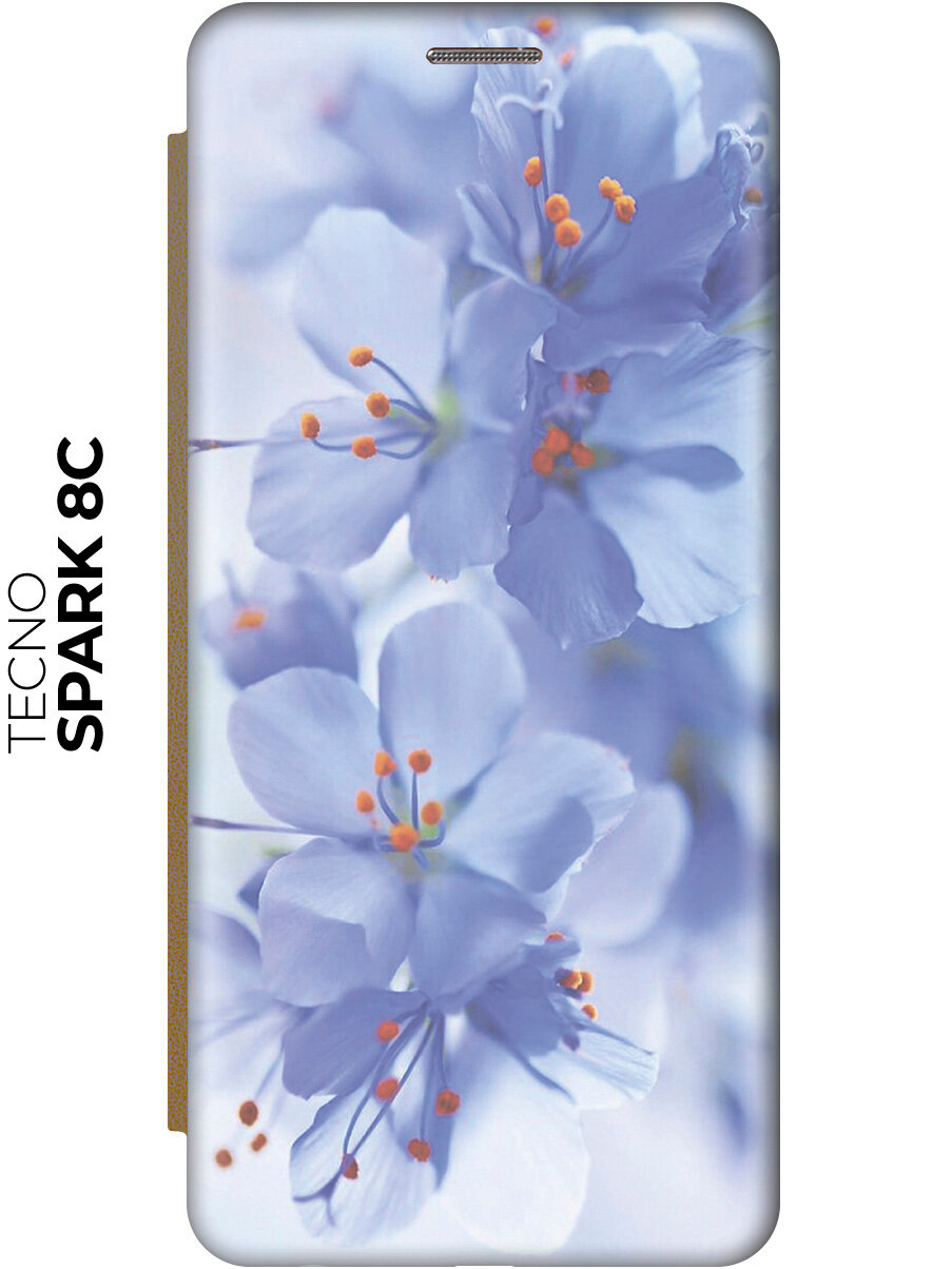 Чехол-книжка на Tecno Spark 8C / Go 2022 / Техно Спарк 8С / Го 2022 с рисунком "Лазурные орхидеи" золотистый