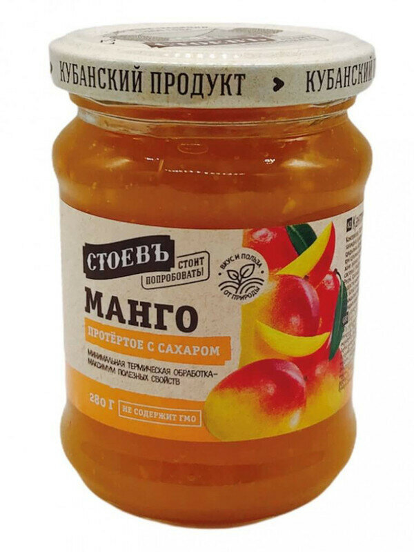 Стоевъ Манго протертое с сахаром, 280гр, 12 банок