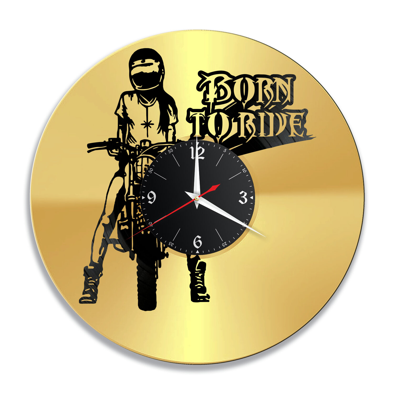 Часы настенные "Мото (Девушка на мото), золото" из винила, №22