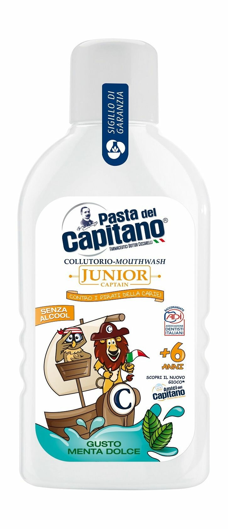 PASTA DEL CAPITANO Детский ополаскиватель для полости рта Pasta del Capitano Junior Soft Mint +6 Мягкая мята, 400 мл