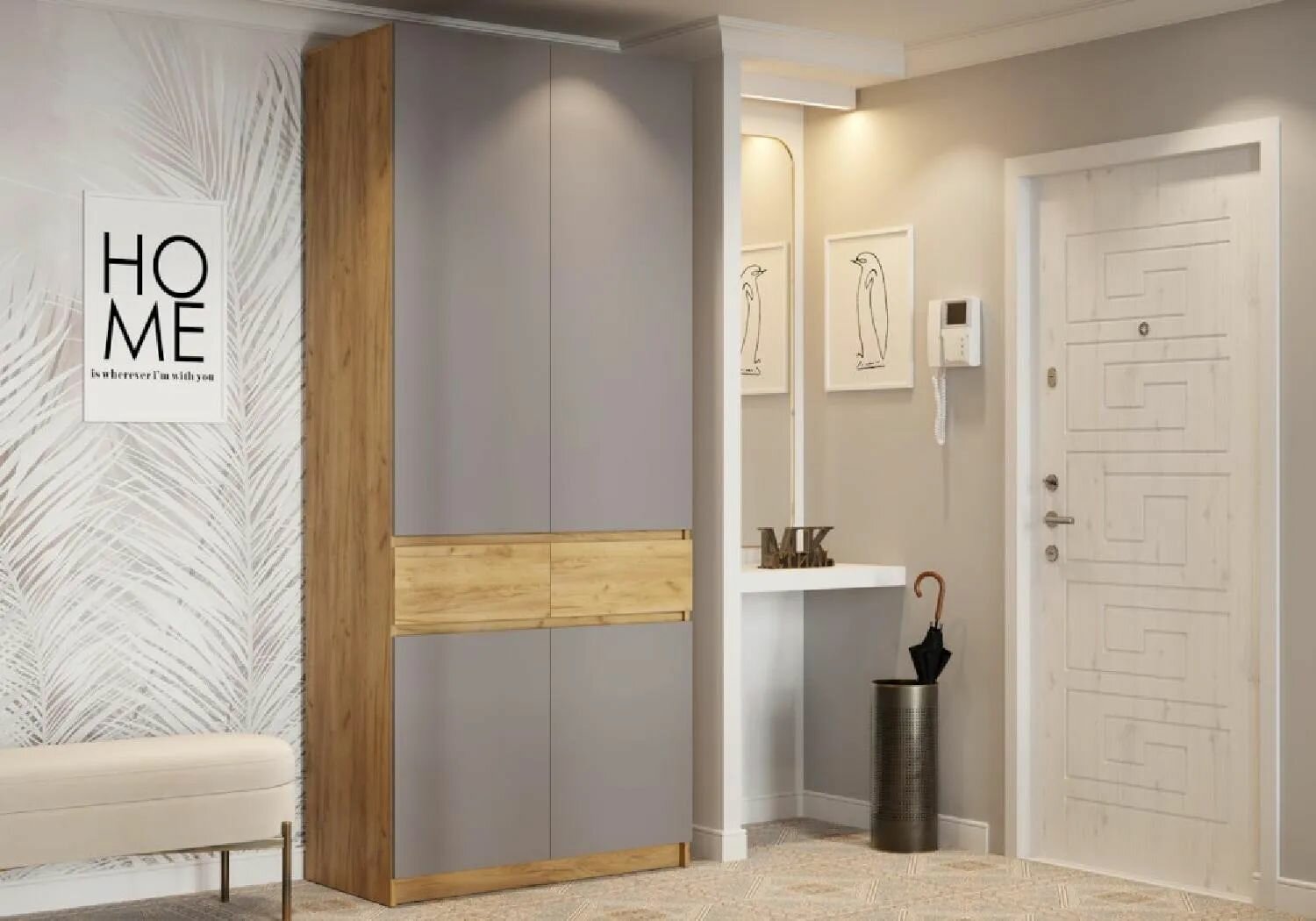 Шкаф Бофорт серый Шифер/дуб Крафт золотой, 100х51х236 см