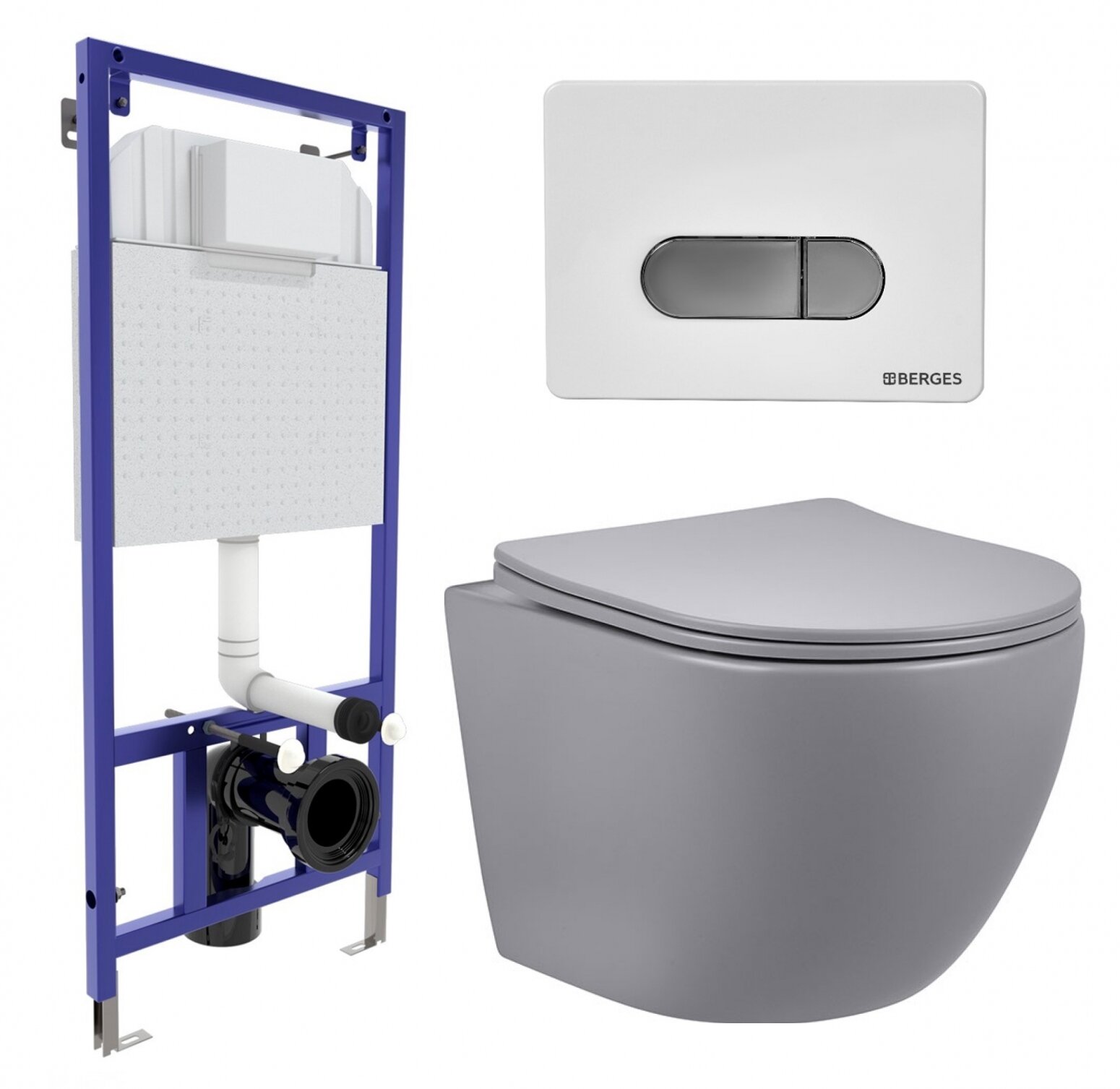 Комплект 3 в 1 инсталляция Berges Wasserhaus Novum D7 + Унитаз подвесной Vincea Globo VT1-14SMG + кнопка хром