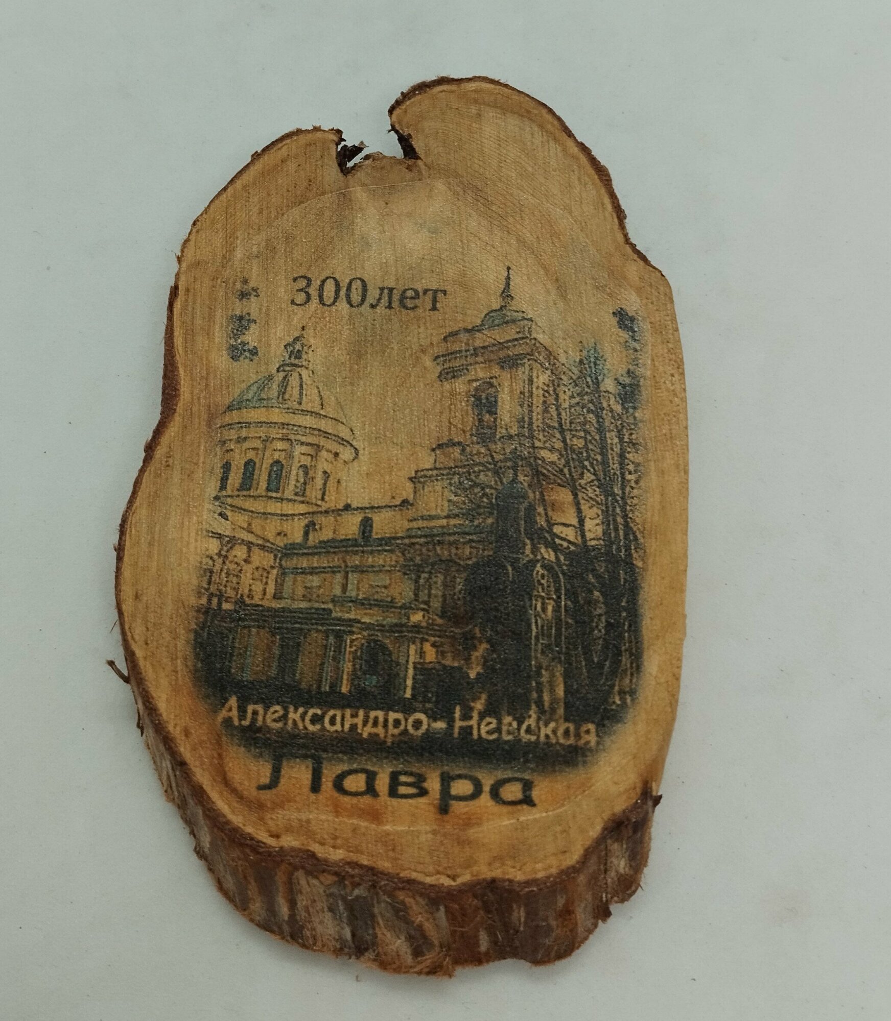 Магнит на спиле можжевельника " Александро-Невская лавра, 300 лет" вертикальный