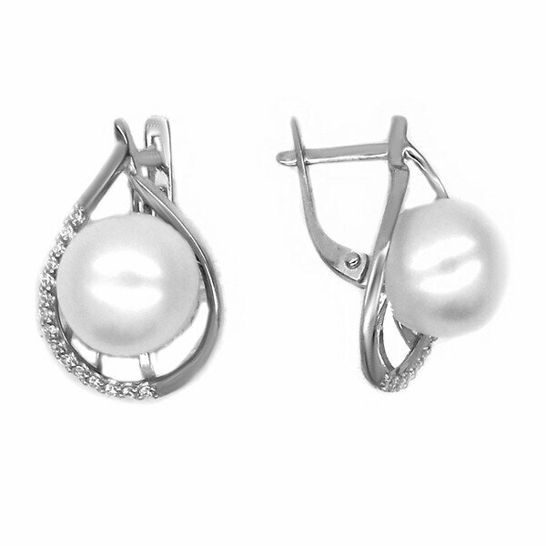 Серьги, серебро, 925 проба, родирование, жемчуг, фианит