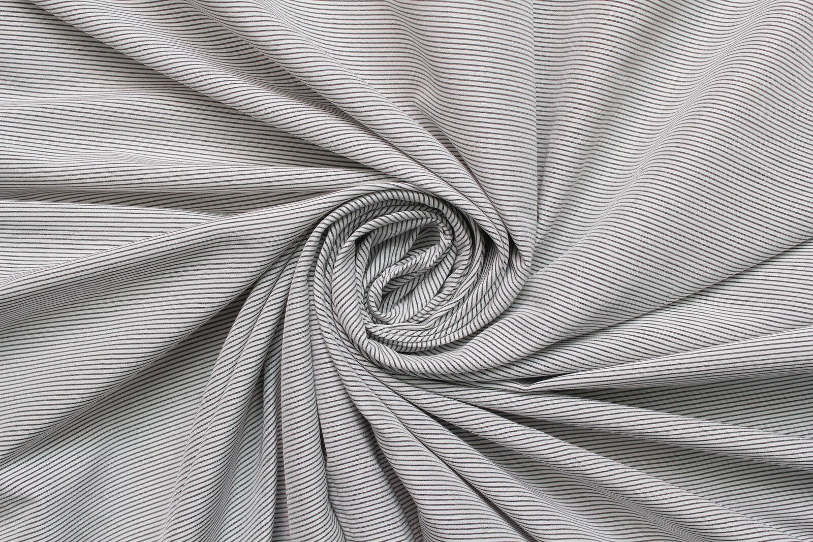 Ткань Шёлк Calvin Klein молочно-белый в узкую серую поперечную полоску, 140 г/пм, ш138см, 0,5 м