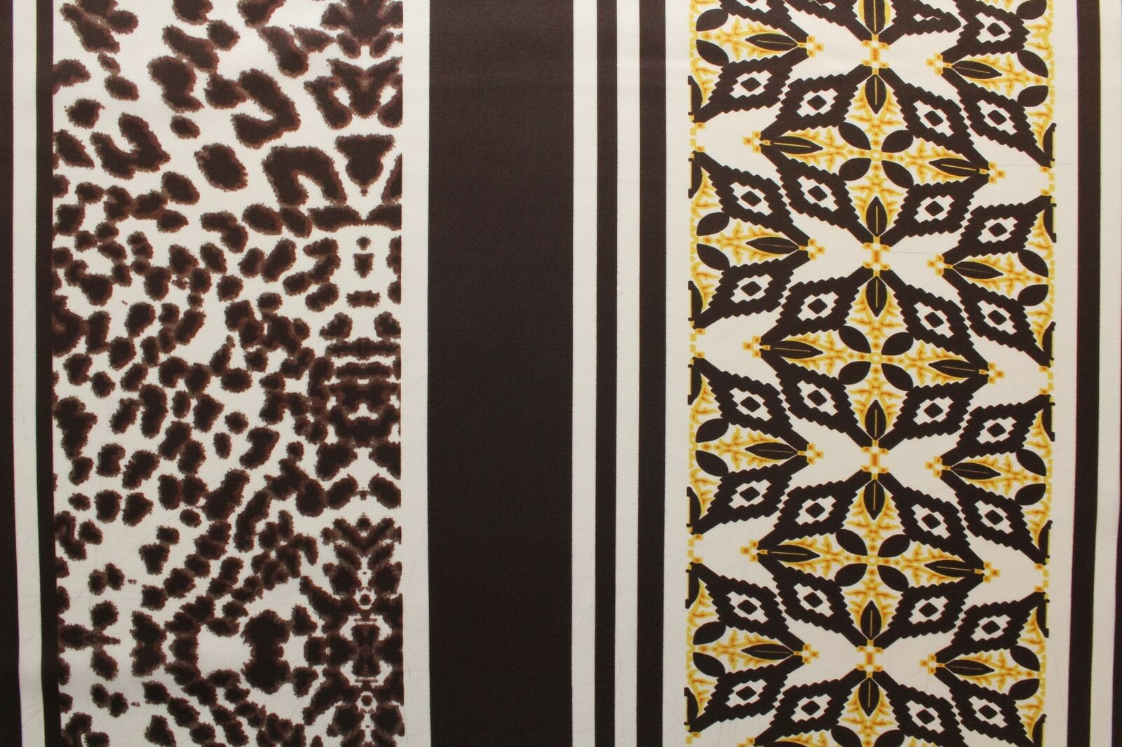 Ткань Шёлк-атлас Marini продольный коричневый с жёлтым орнамент на молочно-белом фоне, ш138см, 0,5 м