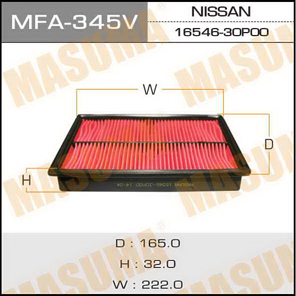 MASUMA MFA-345 (1654630P00 / AY120NS022) фильтр воздушный\ Nissan (Ниссан) premiera, Honda (Хонда) Civic (Цивик) 1.4i-1.8