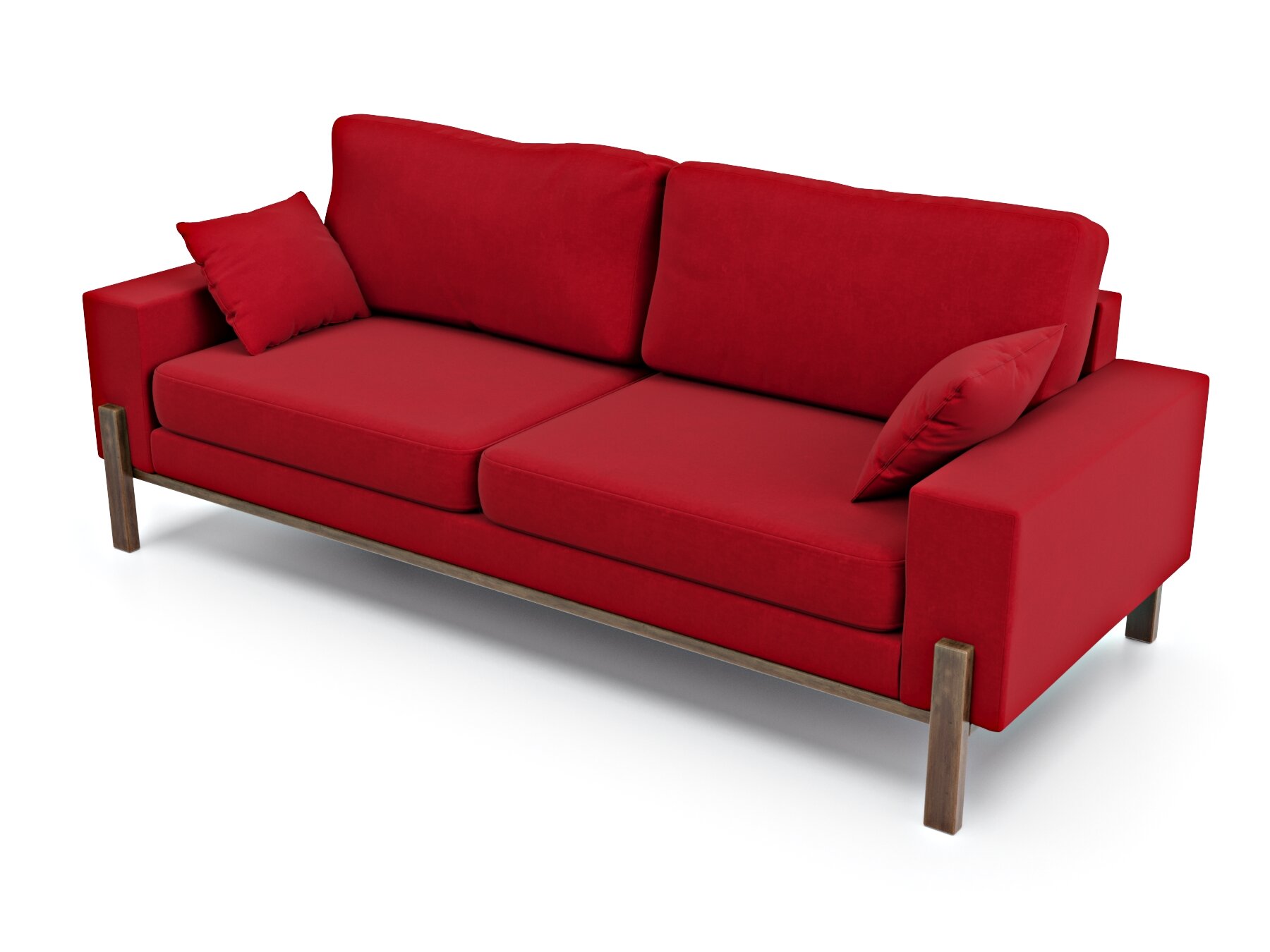 Прямой диван Arsko Хангель красный, велюр, в гостиную, в офис, для кафе и бара, на ножках, скандинавский лофт