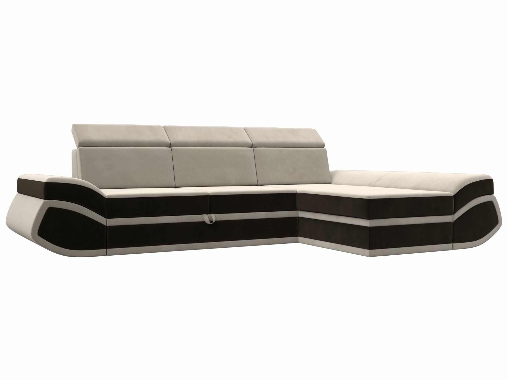 Диван угловой Лига-032 правый угол, микровельвет бежевый, микровельвет коричневый