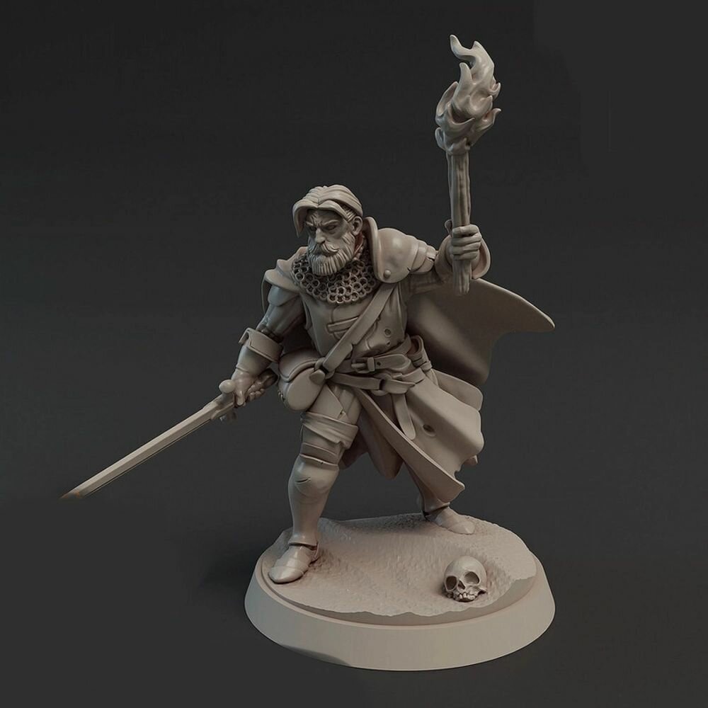 Человек - Воин 40мм (классы: Паладин, Варвар, Файтер, Рыцарь) миниатюра для DnD (ДнД) и других Настольных игр( НРИ, Варгеймов или РПГ), фентези тематика