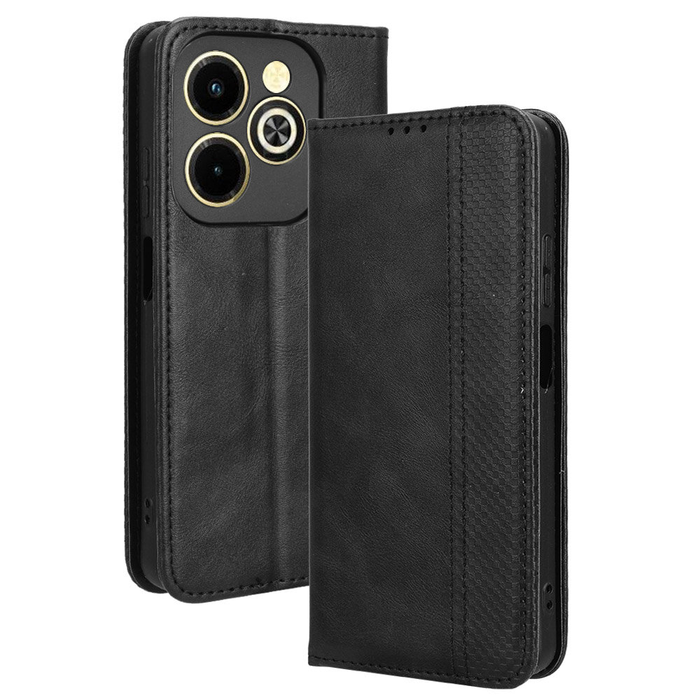 Чехол книжка для Infinix Hot 40i с магнитом и отделением под карты / Инфиникс Хот 40ай (черная)