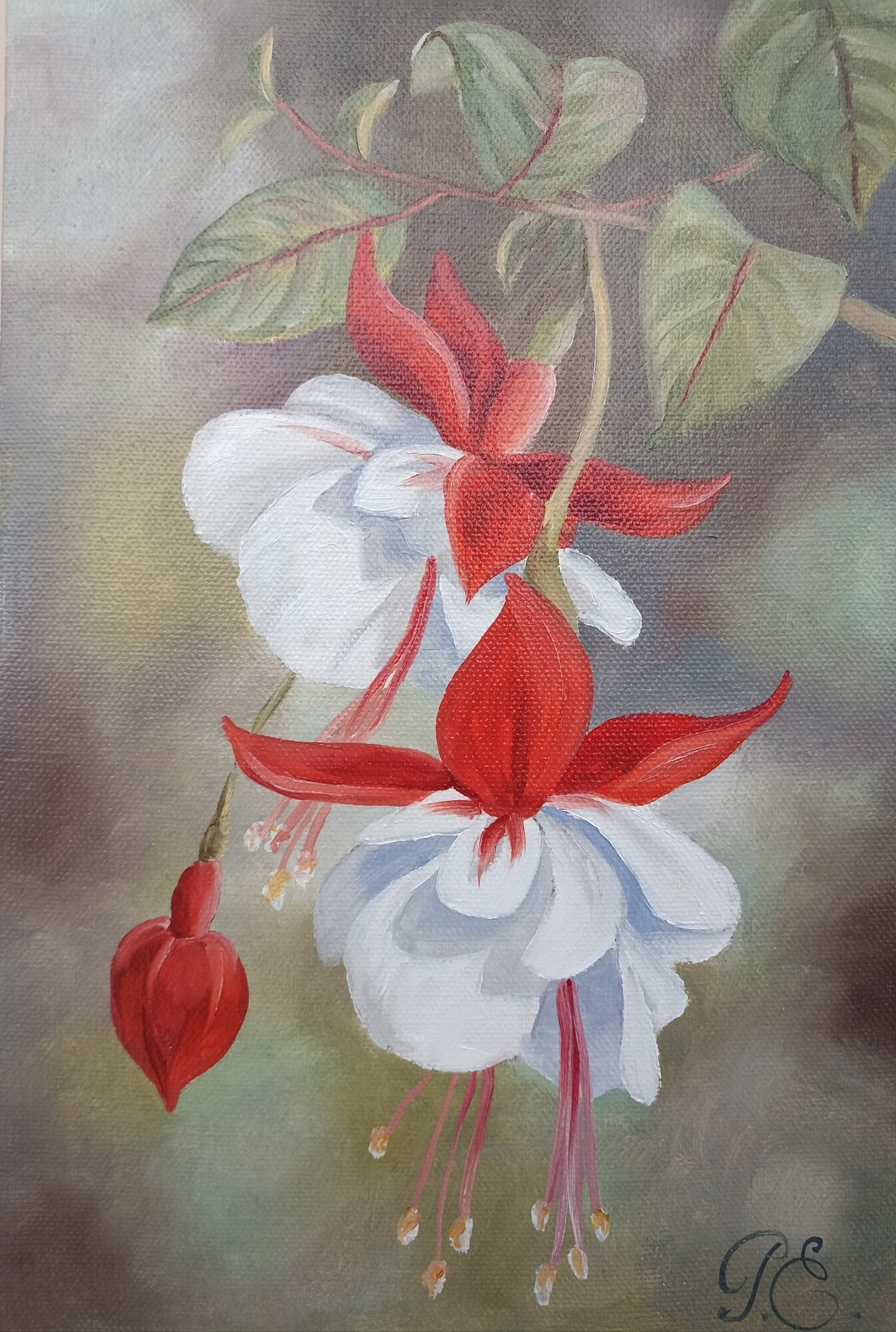 Картина масло/холст. 100% ручная работа, 100% живопись от Художественной мастерской Грёзы. Картина из серии "Цветы". Фуксия. Размер картины 20х30 см.