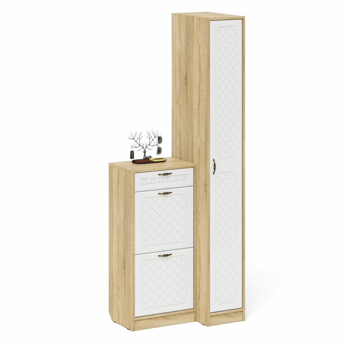Прихожая Мебельный двор П-6 Компоновка № 42, цвет дуб сонома/белое дерево ромб