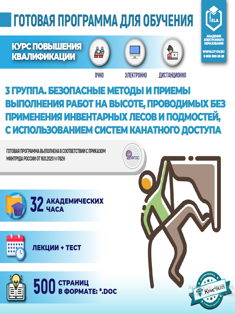 Комплект учебной программы “3 группа. Безопасные методы и приемы выполнения работ на высоте”