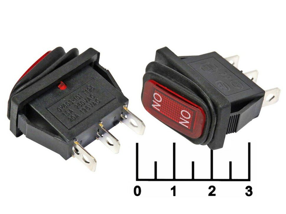 Выключатель 250/16 250V 16A KCD1 красный 3 контакта влагозащищенный (перекидной) SB068