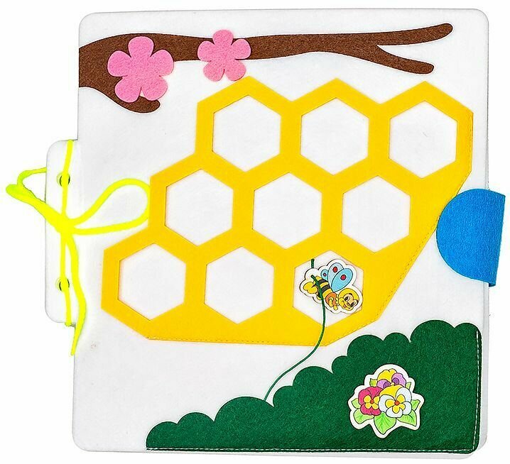 Развивающая книжка Smile Decor "Большое путешествие маленькой пчелки", игрушка из фетра на липучках со шнуровкой