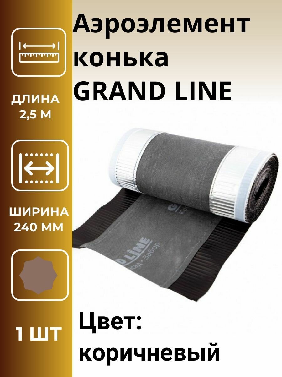 Аэроэлемент конька GRAND LINE коричневый, 240мм (2,5м)1шт