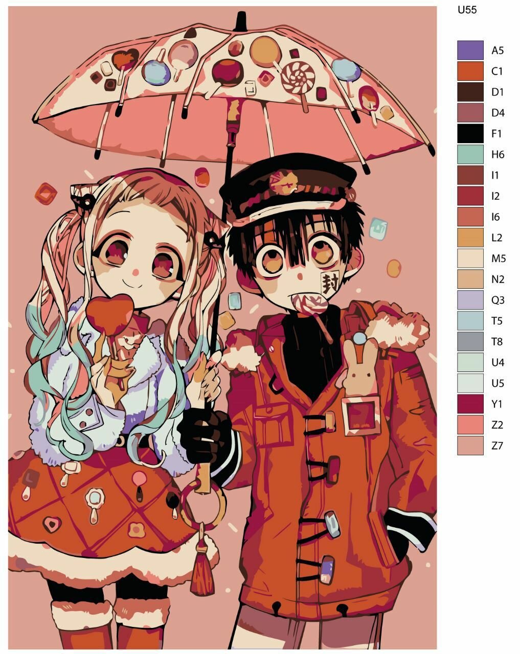 Картина по номерам U55Hanako "Аниме Туалетный мальчик Ханако. Ясиро Нэнэ и Ханако" 40x60 см