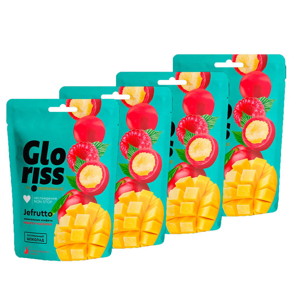 Жевательная конфета в шоколаде Gloriss by Biennale Jefrutto манго-малина 75г х 4шт