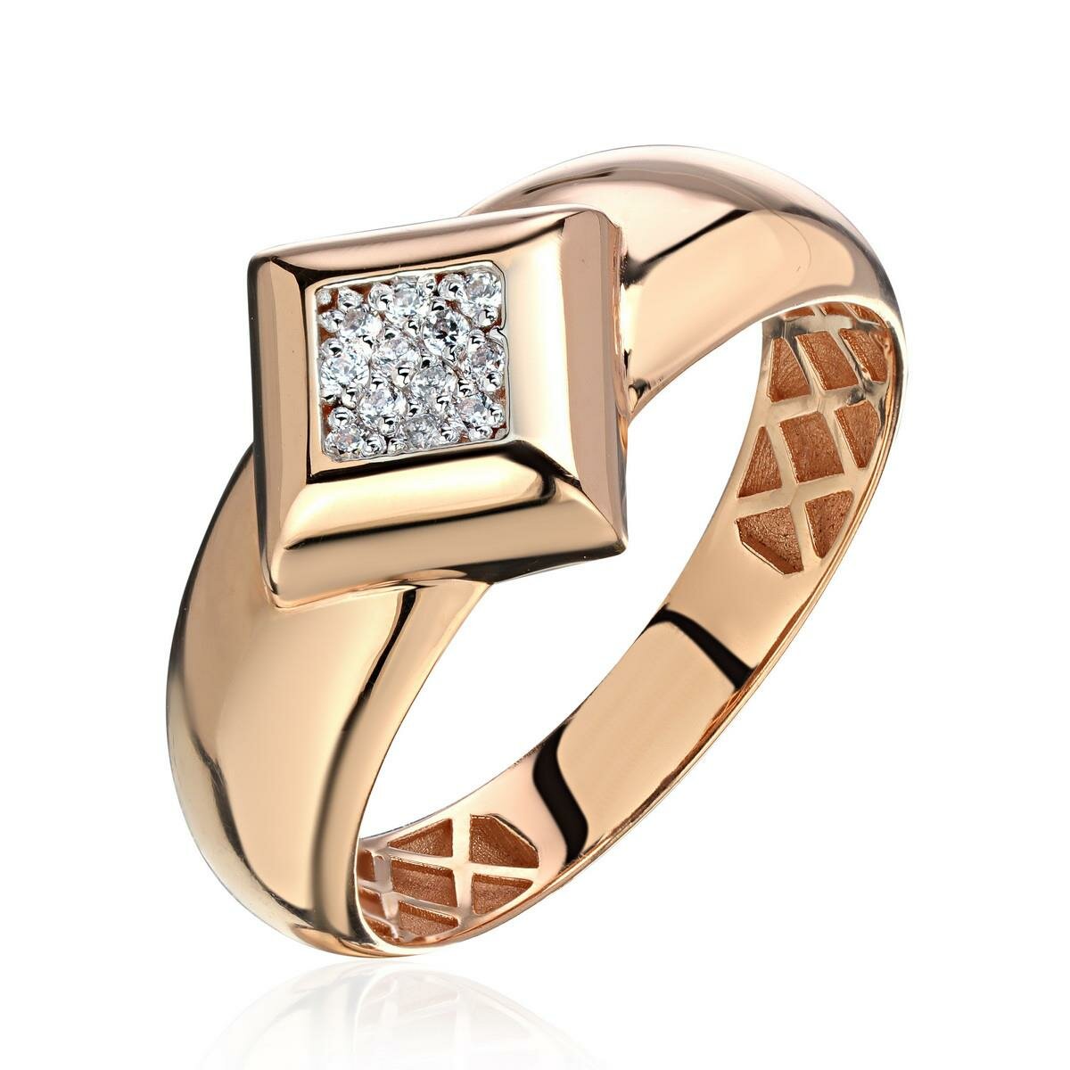 Кольцо, красное золото, 375 проба, родирование, фианит