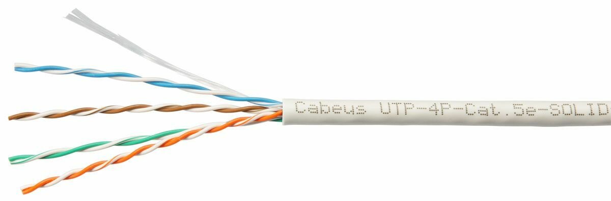 LAN UTP (U/UTP), кат. 5e, 4x2x24 AWG, LSZH, нг(А)-HF, серый (305 м) Cabeus UTP-4P-Cat.5e-SOLID-LSZH-GY