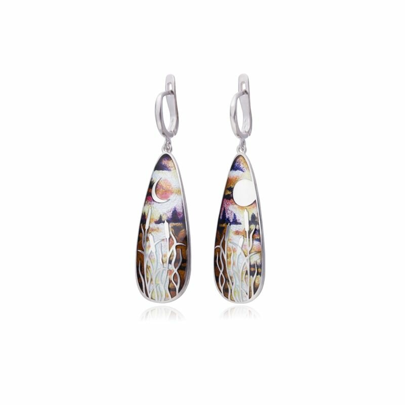 Серьги с подвесками, серебро, 925 проба, эмаль