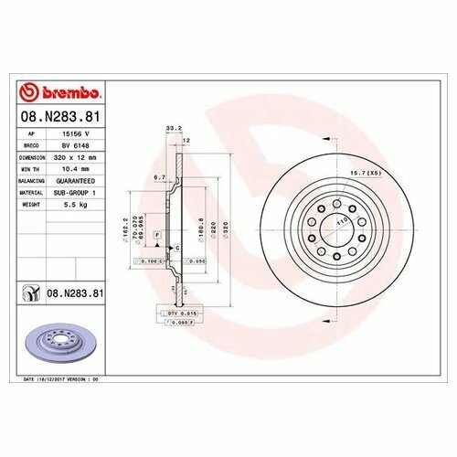 Тормозной диск задний Brembo 08N28381 для Jeep Cherokee