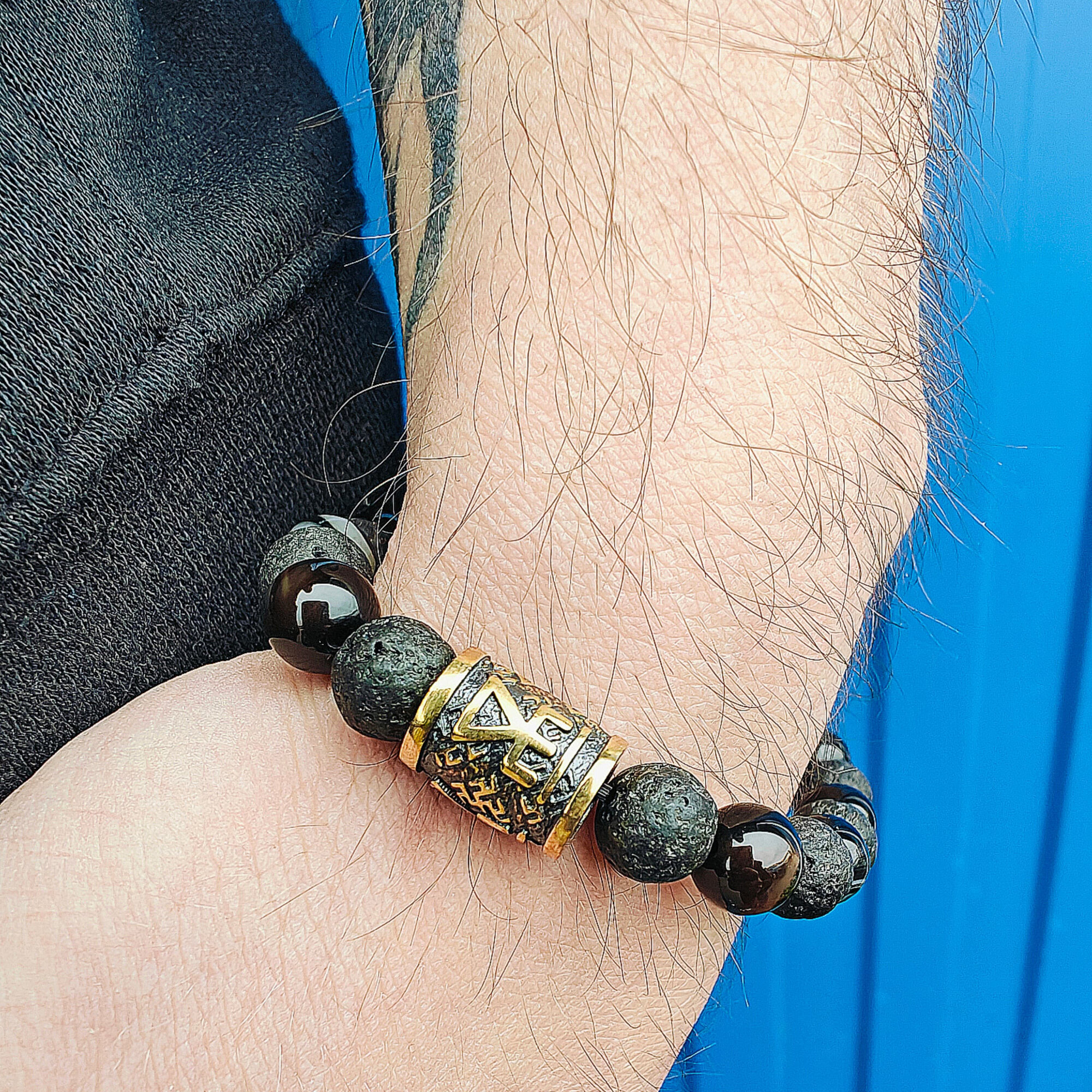 Браслет, вулканическая лава, агат