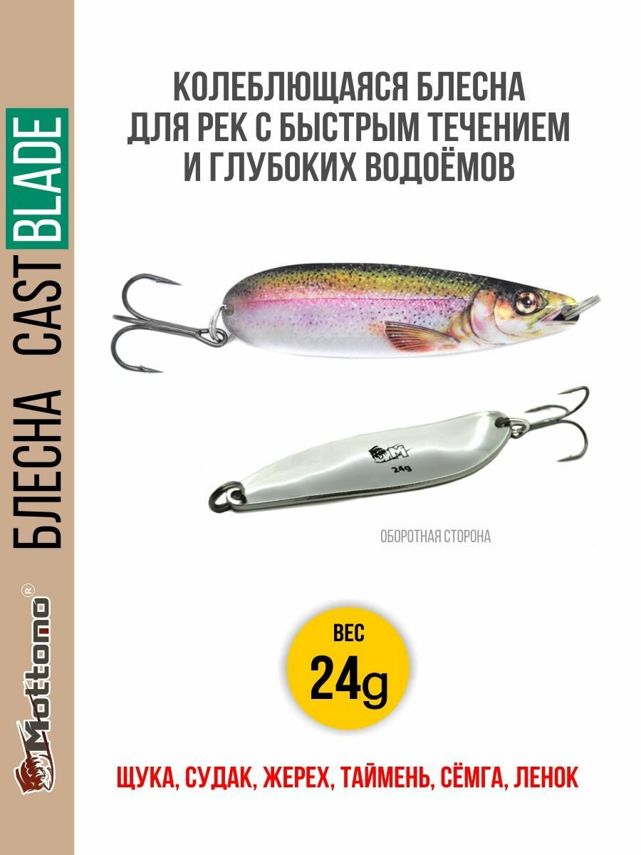 Блесна для рыбалки колеблющаяся Mottomo Cast Blade 24g Trout для спиннинга. Колебалка на щуку, судака, таймень