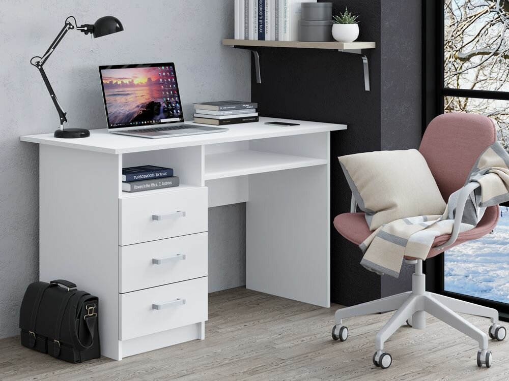 Письменный стол ПС-02 белый 1100х600х750 мм ЛДСП, с тремя ящиками