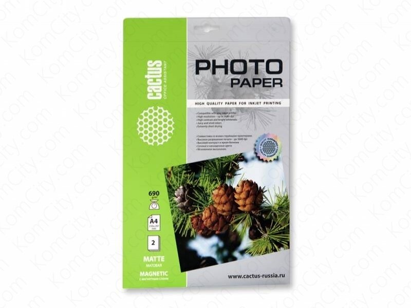 Фотобумага Cactus CS-MMA46902 A4/690г/м2/2л./белый матовое/магнитный слой для струйной печати